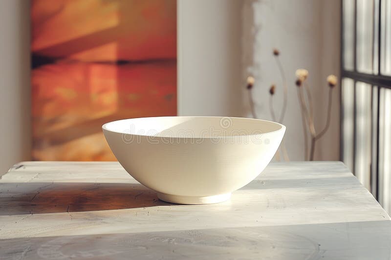 Table Graced with Minimalist Design of Ceramic Bowl. Clean Lines Simple ...