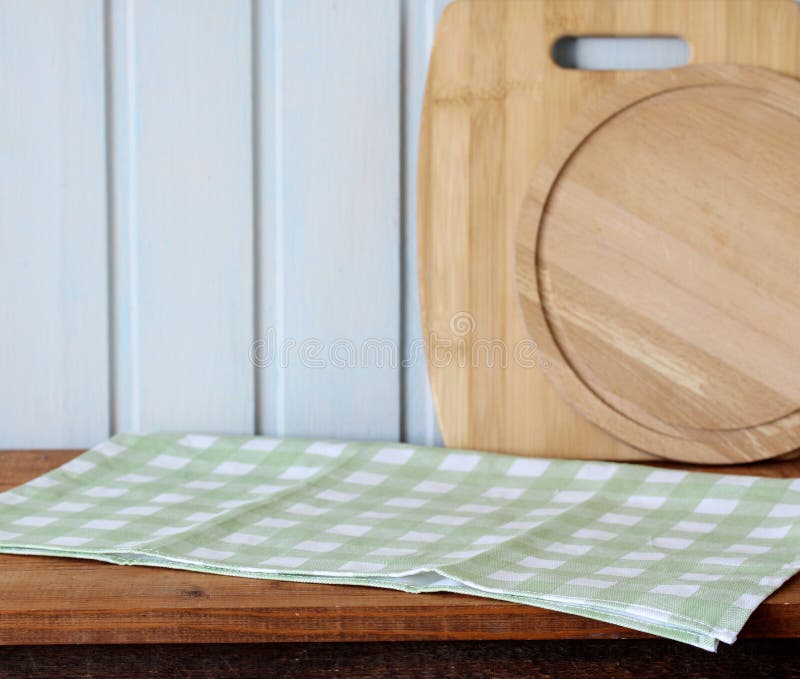 Table with Green Tablecloth, White Wall Texture Background, Empty ...