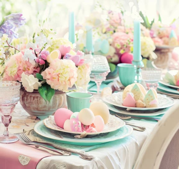 A Table that Has a Bunch of Plates on it Stock Illustration ...