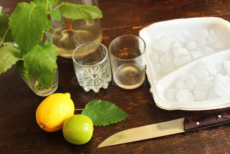 On the Table are Ingredients for Making an Alcoholic Drink, Gin and ...
