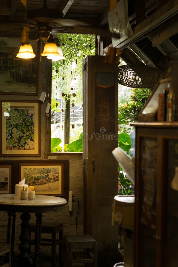 A Table and Interior Old Cafe for Relax Time Stock Photo - Image of ...