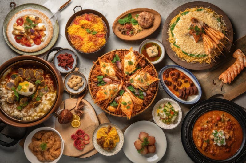 A Table of International Dishes, Each with Its Own Unique Flavors and ...