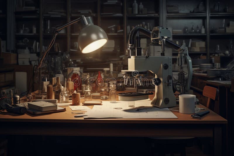 The Table of the Laboratory Assistant and the Researcher. a Lamp and a ...