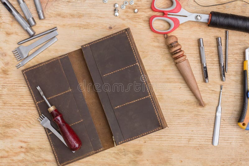 Master Class of Making Leather Wallet. Stock Image - Image of class ...