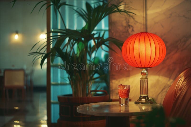 A Table with a Lamp and a Drink. Perfect for Home Decor or Office ...