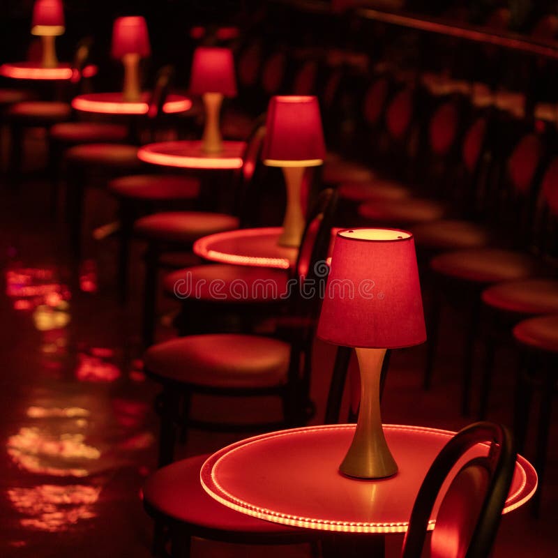 Table Lamp that Emits Red Light Stock Image - Image of room, color ...