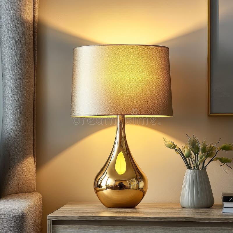 Table Lamp on the Table in the Living Room. 3d Rendering Stock ...