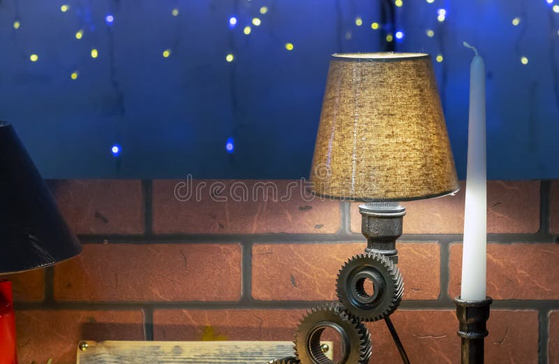 Table Lamp in a Modern Style on a Dark Background Stock Image - Image ...