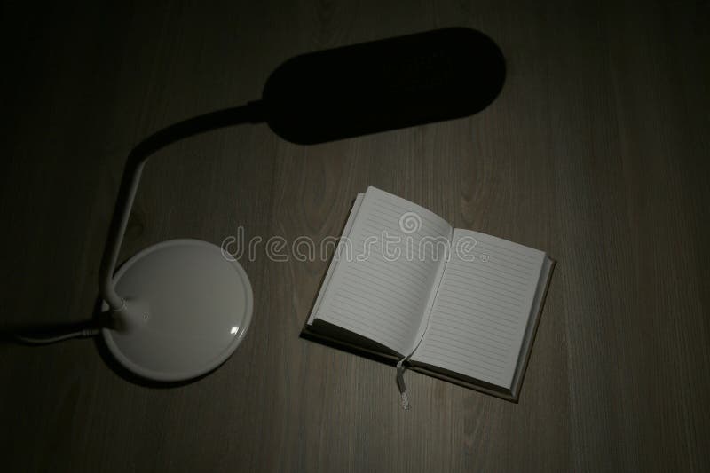 Table Lamp and Open Notebook Stock Image - Image of view, note: 80276505