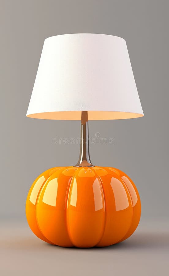A Table Lamp with a Pumpkin-shaped Shade in Bright Orange, Accented by ...