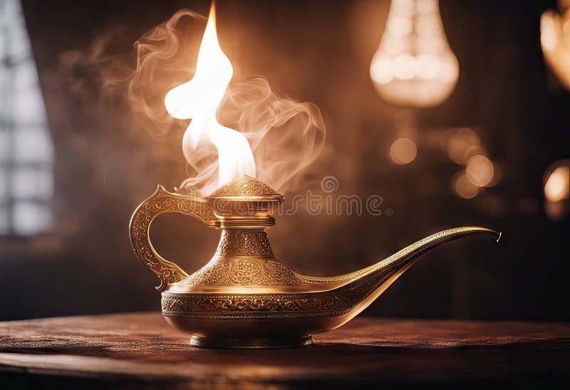 Table Lamp Ramadan Aladdin Wishes Smoke Background Dark Stock ...