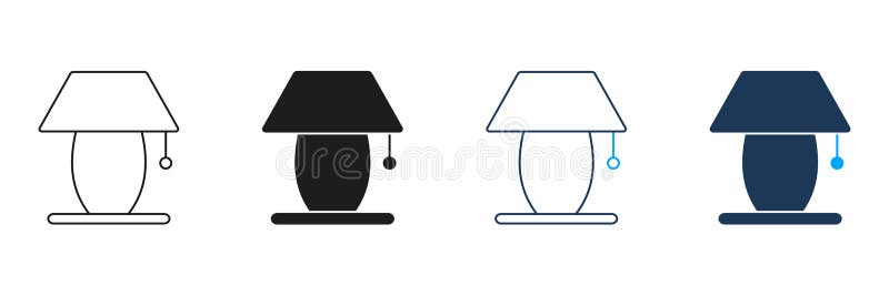 Table Lamp with Shade Line and Silhouette Icon Set. Bedside Lighting ...