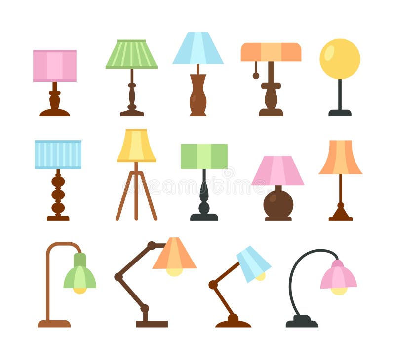 Table Lamps. Flat Icon Set. Light Fixtures. Home & Office Lighting ...