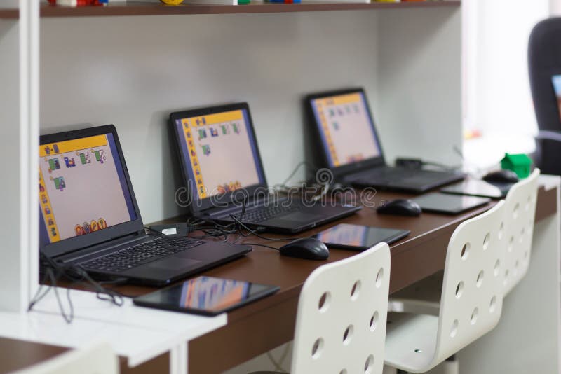 A Table with Laptops in a Children S Educational Center Stock Photo ...