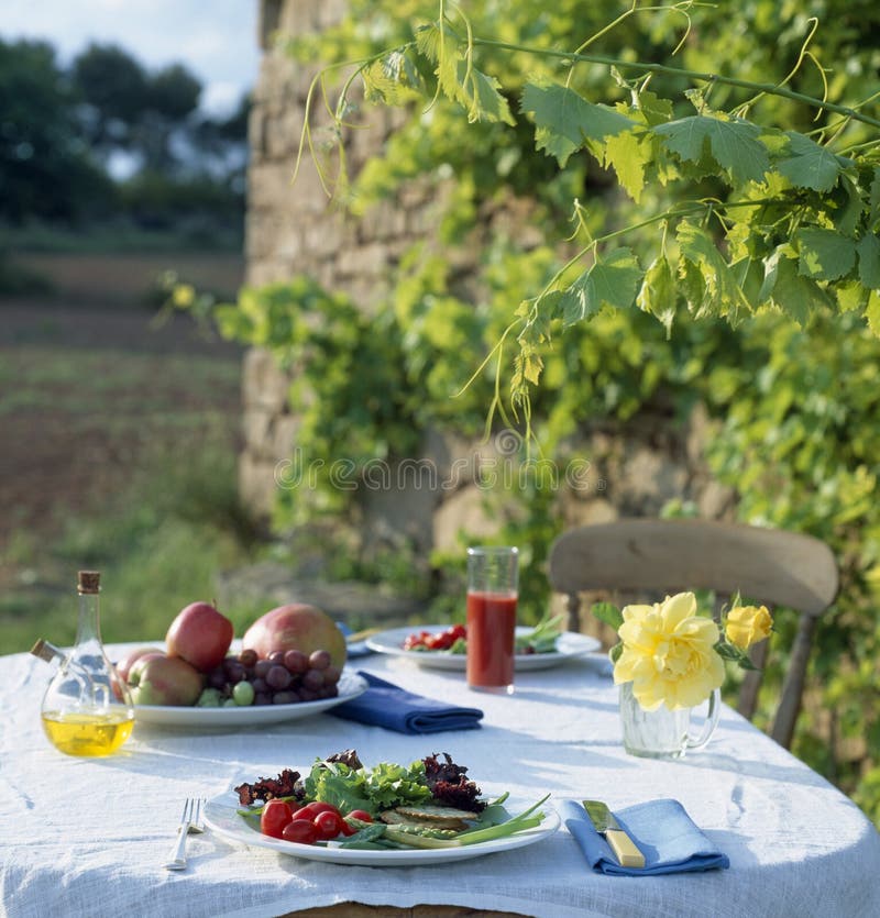 Table layed outdoors stock photo. Image of ingredient - 23702190