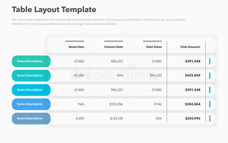 Table Layout Template with Five Options and a Total Amount Column Stock ...