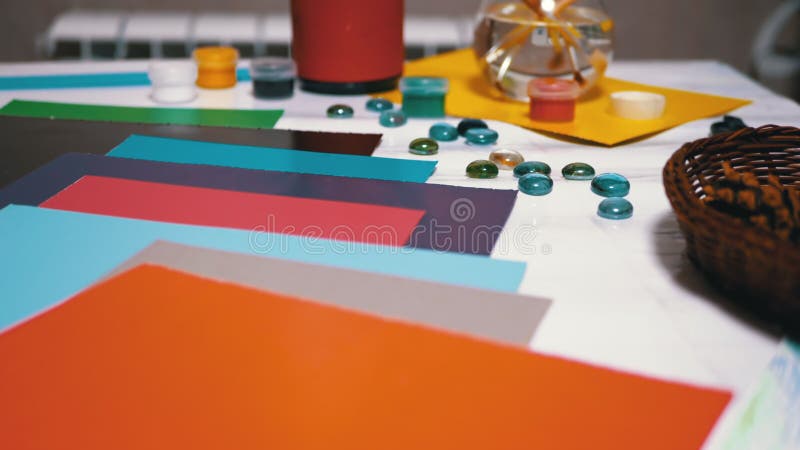 On Table is Lined Paper Color Palette. Rainbow Composition. Creative ...