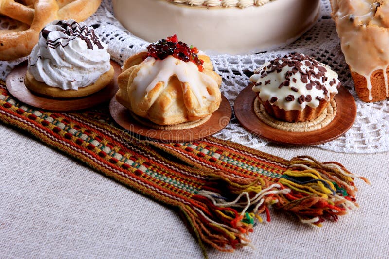 Table with Loads of Cakes, Cupcakes and Pies. Cake Selection on White ...