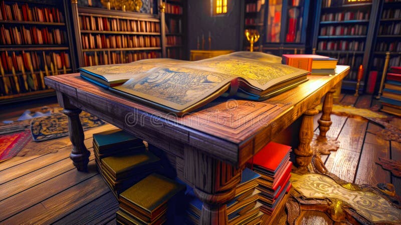 Table with Lot of Books on Top of it. Generative AI Stock Illustration ...
