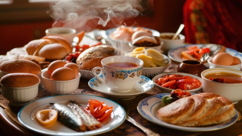 A Table with a Lot of Food on it and Some Cups, AI Stock Image - Image ...