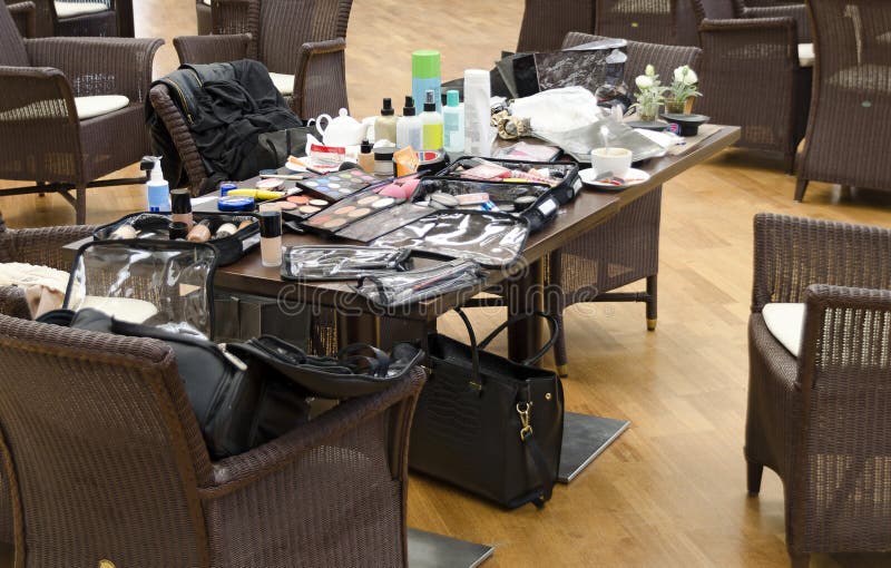 Table of a makeup-artist stock image. Image of vanity - 74194883