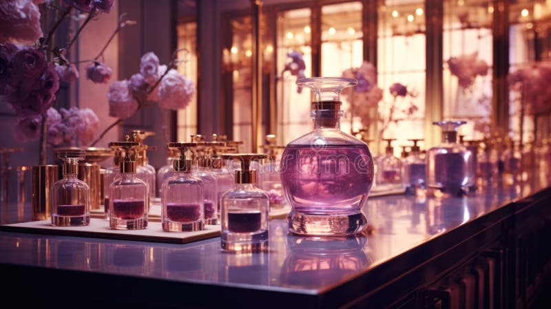 A Table with Many Bottles of Perfume Sitting on it, AI Stock Photo ...