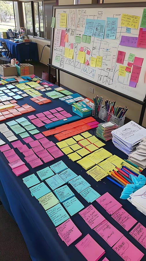 Table Many Colorful Sticky Notes Pens Stock Photos - Free & Royalty ...