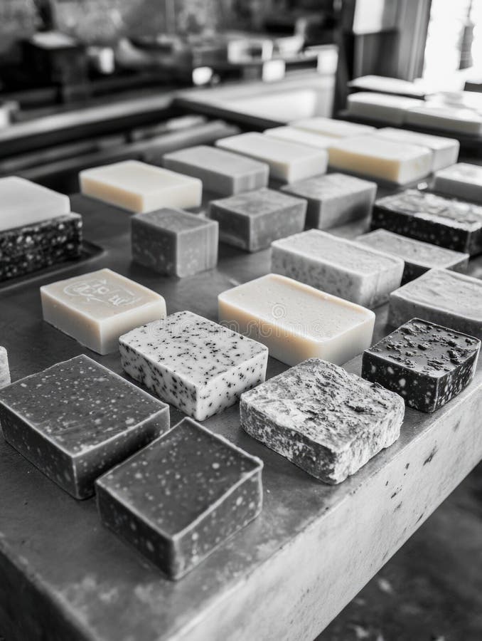 Table with Many Different Colored Bars of Soap Stock Image - Image of ...