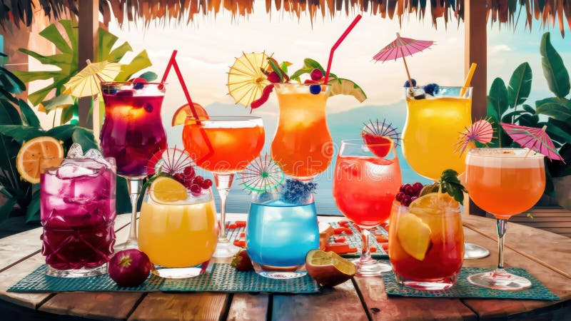 A Table with Many Different Colored Drinks on it, AI Stock Photo ...