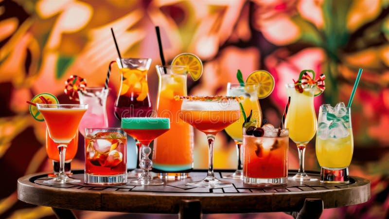 A Table with Many Different Types of Drinks on it, AI Stock Photo ...