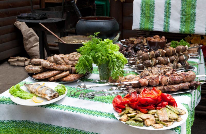 Table with meat dishes stock image. Image of colors, alternatives ...