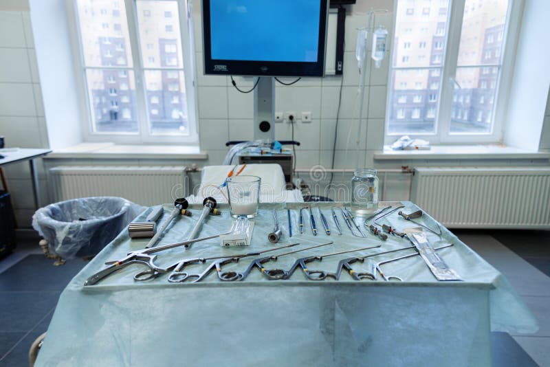 Table with Medical Instruments in a Hospital Ward. Editorial ...
