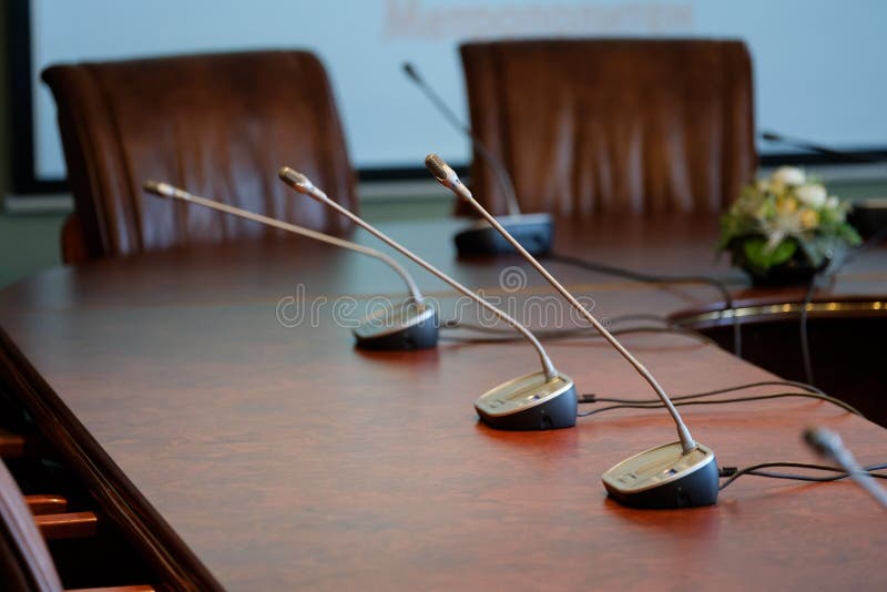 Table Microphones at the Conference Hall Stock Photo - Image of ...