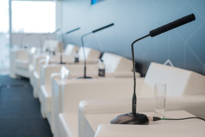 Table Microphones at Conference Hall Stock Image - Image of audio ...