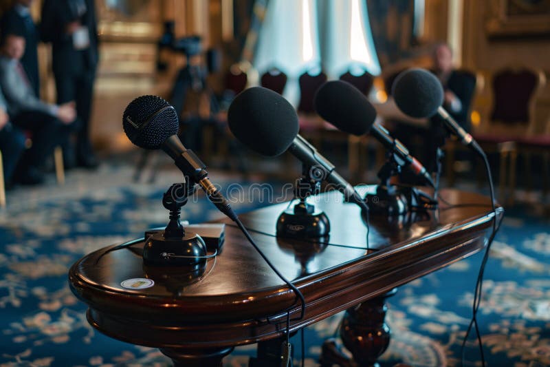 Table with Microphones for the Press Conference Stock Illustration ...