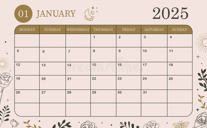 2025 Table Monthly Calendar Week Start on Sunday with Boho Style that ...