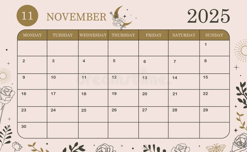 2025 Table Monthly Calendar Week Start on Sunday with Boho Style that ...
