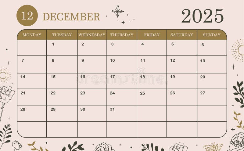 2025 Table Monthly Calendar Week Start on Sunday with Boho Style that ...
