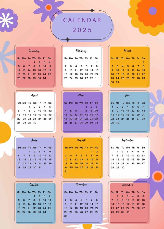 2025 Table Monthly Calendar Week Start on Sunday with Flower that Use ...