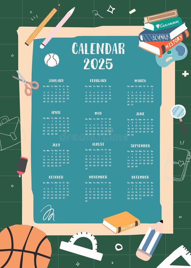 2025 Table Monthly Calendar Week Start on Sunday with School that Use ...