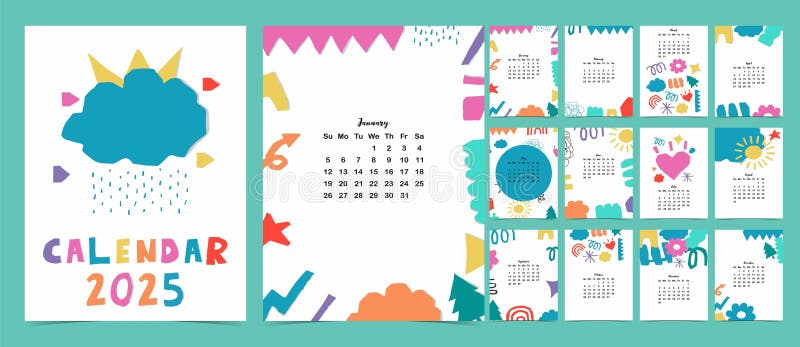 2025 Table Monthly Calendar Week Start on Sunday with Shape that Use ...