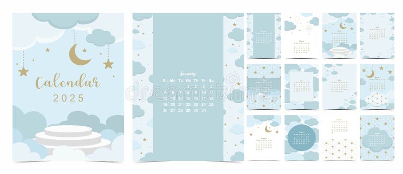 2025 Table Monthly Calendar Week Start on Sunday with Twinkle that Use ...