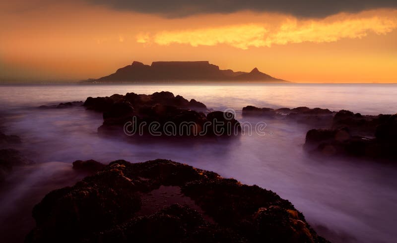 Table Mountain Sunset in South Africa Cape Town Silhouette Stock Image ...