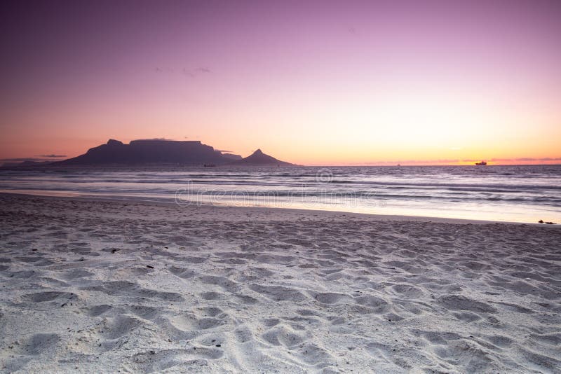 Table Mountain at Sunset Seen from Table Bay Stock Photo - Image of ...
