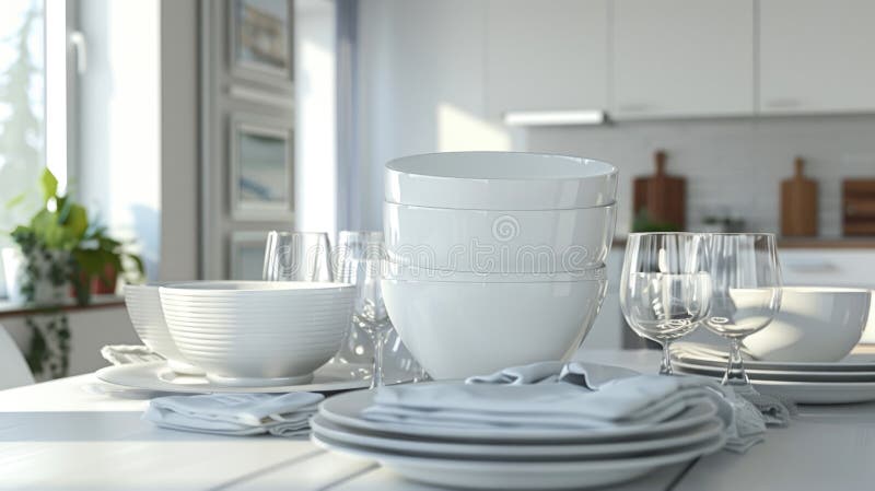 A Table with Multiple Plates and Glasses Stock Photo - Image of table ...