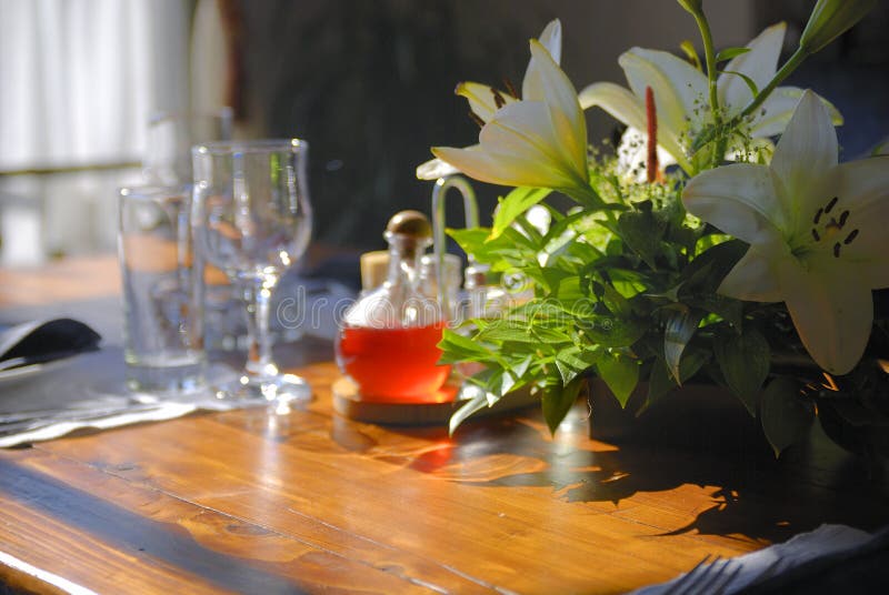 Table in nice restaurant stock image. Image of lamp, glass - 6838159