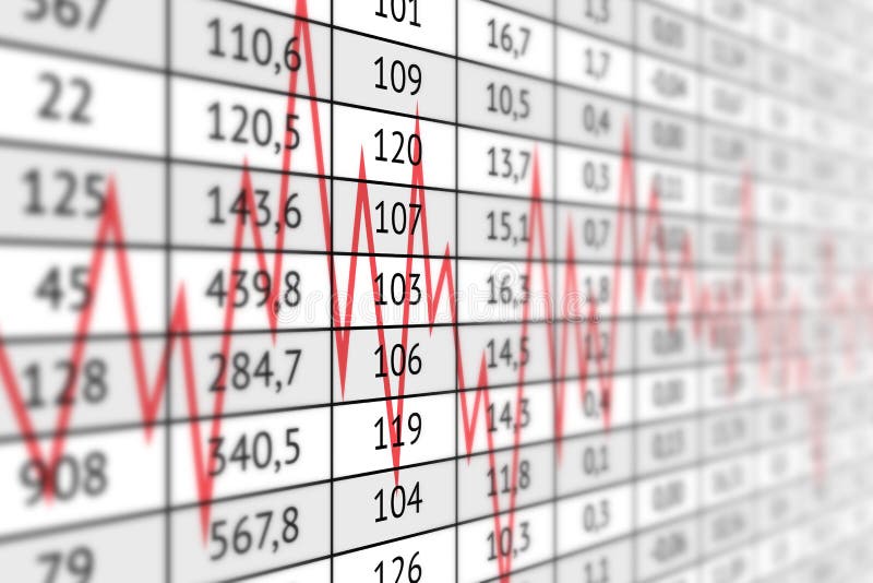 Table with Numerical Data and Red Graph Line Stock Photo - Image of ...