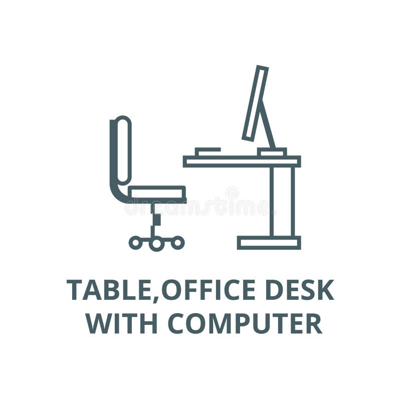 Table,office Desk with Computer Sideview Line Icon Concept. Table ...