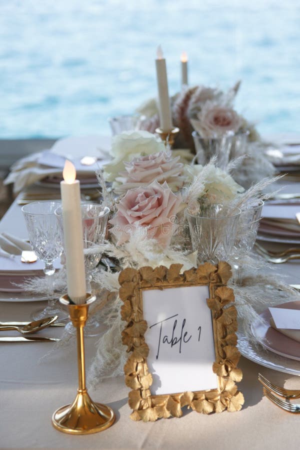 Table One Sign in Golden Frame Stock Image - Image of wedding, table ...