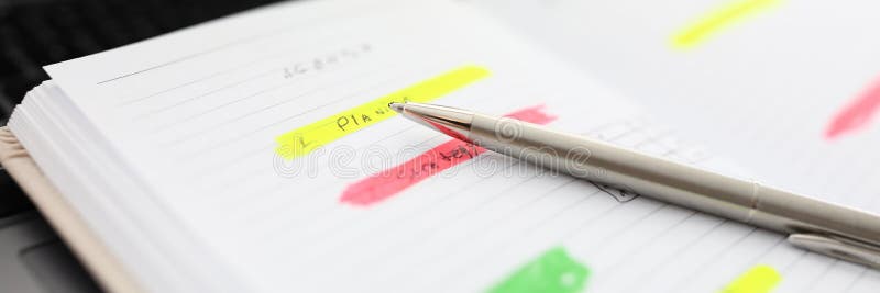 On Table is an Open Diary with Notes and Pen Stock Image - Image of ...